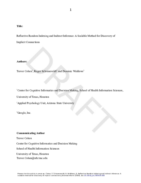 Pdf Reflective Random Indexing And Indirect Inference A Scalable Method For Discovery Of