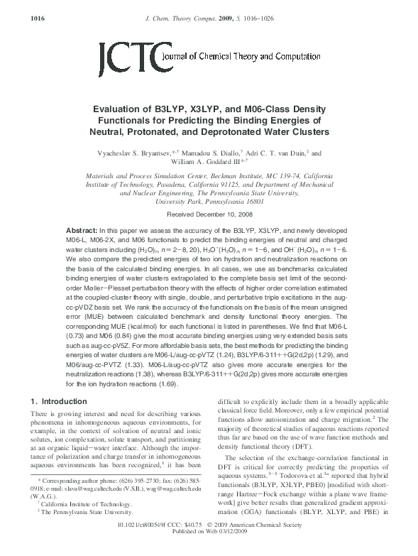 (PDF) Evaluation of B3LYP, X3LYP, and M06-Class Density Functionals for ...