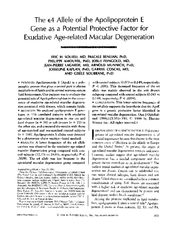 (PDF) The γ e4 allele of the apolipoprotein E gene as a potential ...