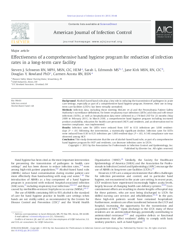 (PDF) Effectiveness of a comprehensive hand hygiene program for ...