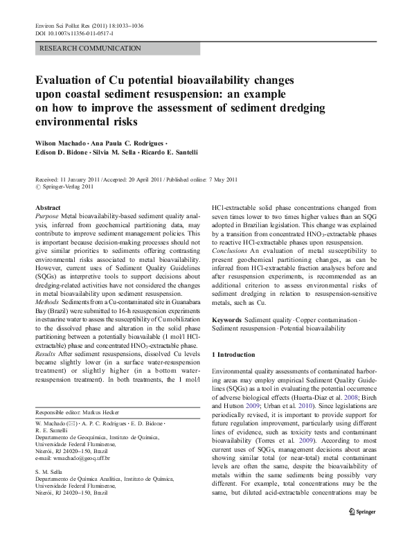 (PDF) Evaluation of Cu potential bioavailability changes upon coastal ...