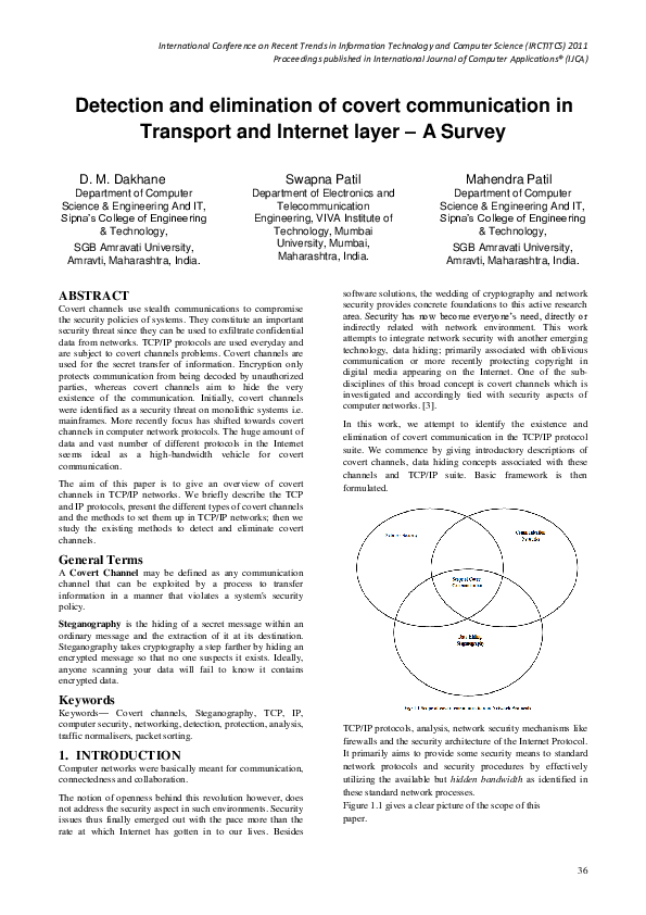 (PDF) Detection and elimination of covert communication in Transport and Internet layer – A Survey