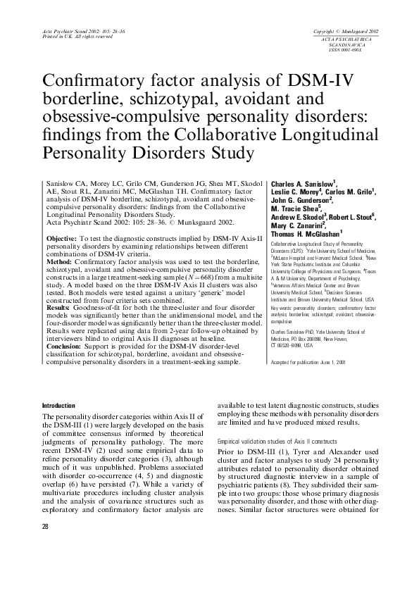 (PDF) Confirmatory factor analysis of DSM-IV borderline, schizotypal ...
