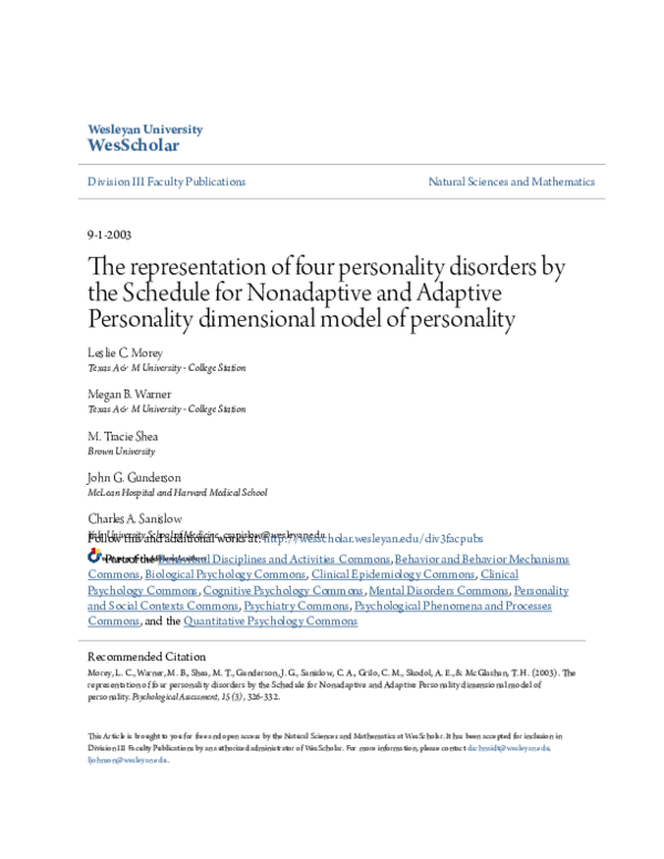 (PDF) The Representation of Four Personality Disorders by the Schedule ...