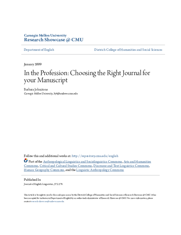 (PDF) In the Profession: Choosing the Right Journal for Your Manuscript