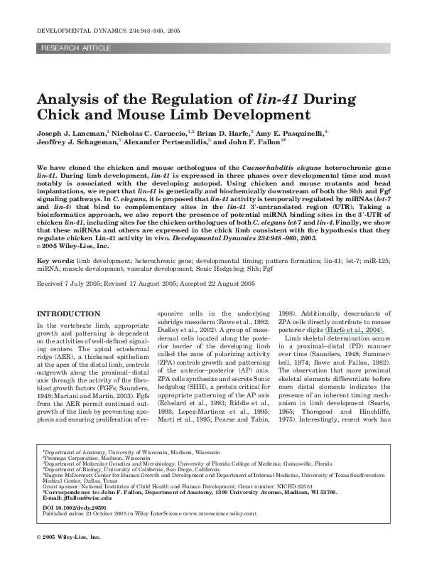 (PDF) Analysis of the regulation of lin-41 during chick and mouse limb ...