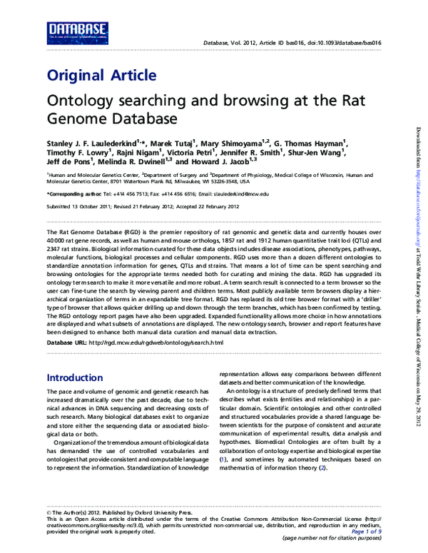 (PDF) Ontology searching and browsing at the Rat Genome Database