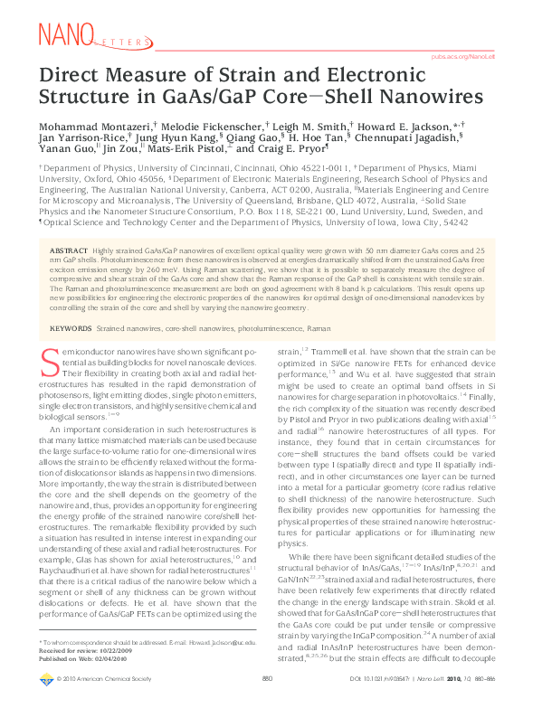(PDF) Direct Measure of Strain and Electronic Structure in GaAs/GaP Core− Shell Nanowires