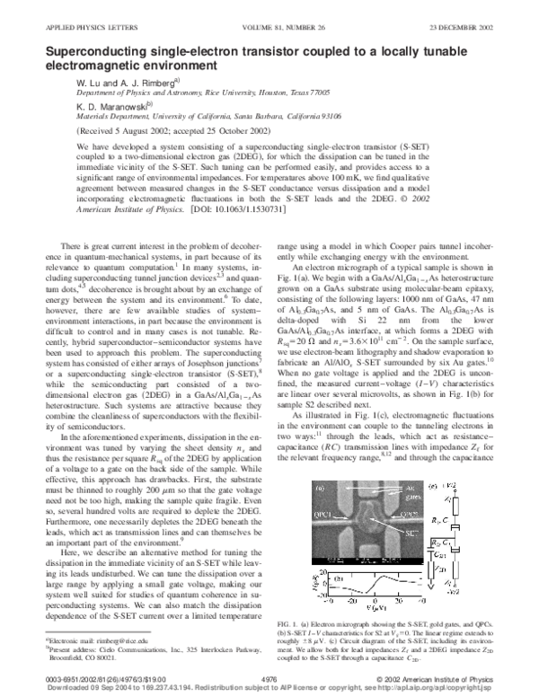 (PDF) Superconducting single-electron transistor coupled to a locally ...