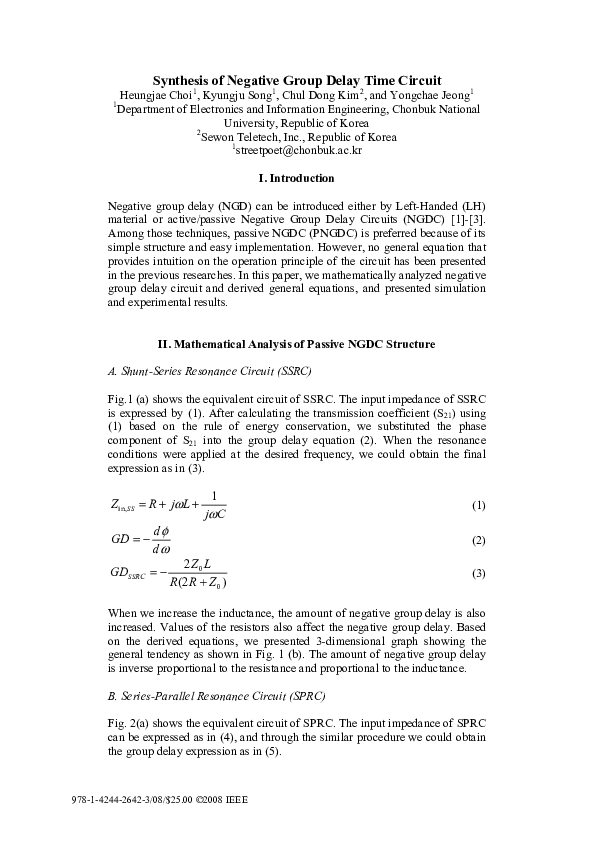 (PDF) Synthesis of negative group delay time circuit
