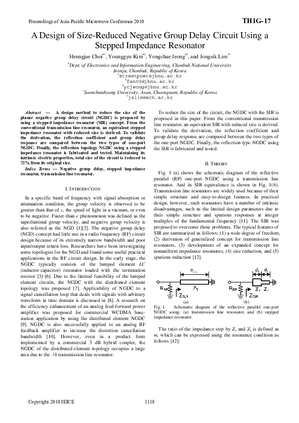 Pdf A Design Of Size Reduced Negative Group Delay Circuit Using A