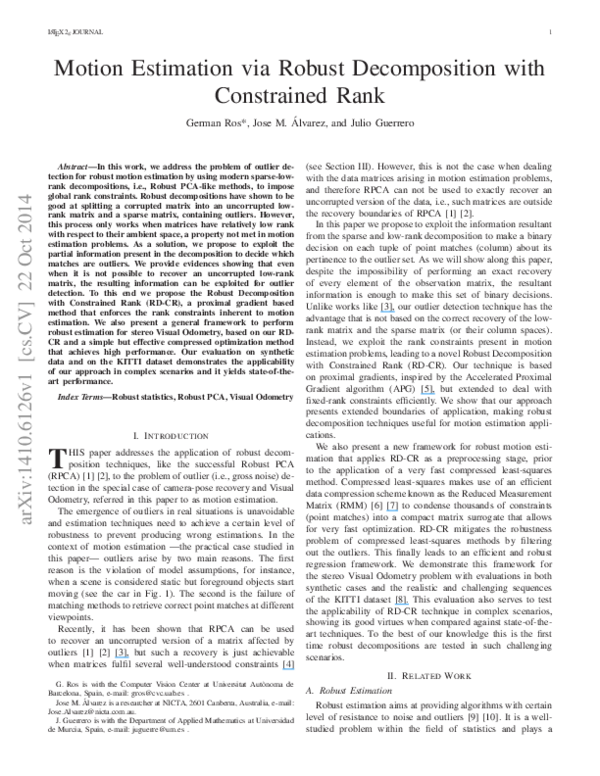 (PDF) Motion Estimation via Robust Decomposition with Constrained Rank