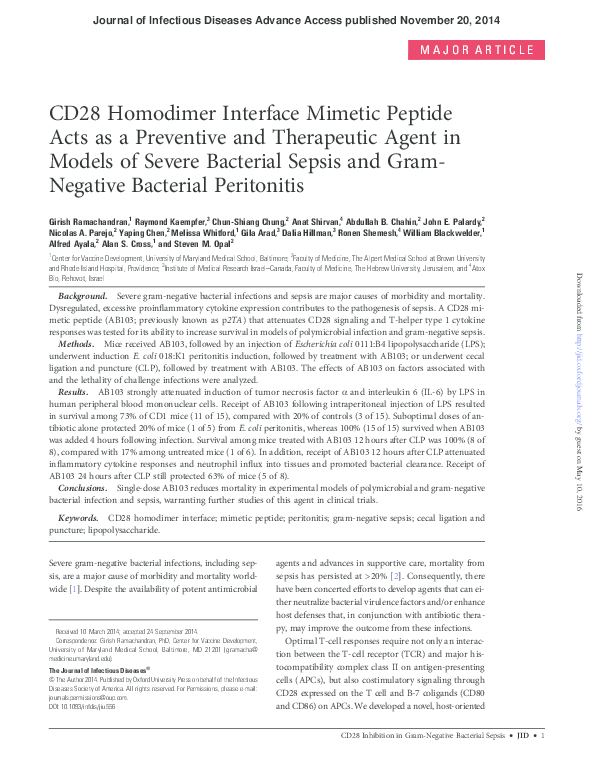 (PDF) CD28 homodimer interface mimetic Peptide acts as a preventive and ...