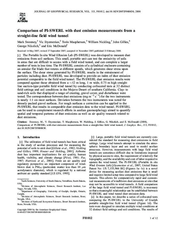 (PDF) Comparison of PI-SWERL with dust emission measurements from a ...