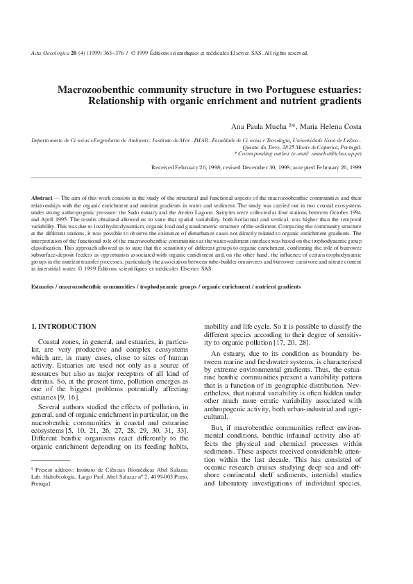 (PDF) Macrozoobenthic community structure in two Portuguese estuaries ...