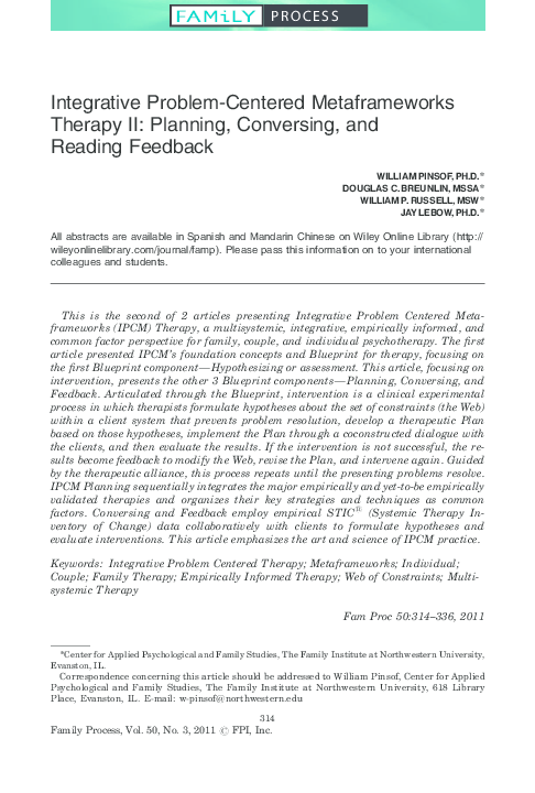 (PDF) Integrative Problem-Centered Metaframeworks Therapy I: Core Concepts and Hypothesizing