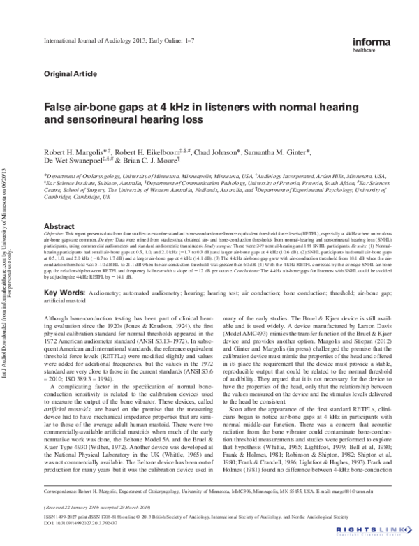 (PDF) False air-bone gaps at 4 kHz in listeners with normal hearing and sensorineural hearing loss