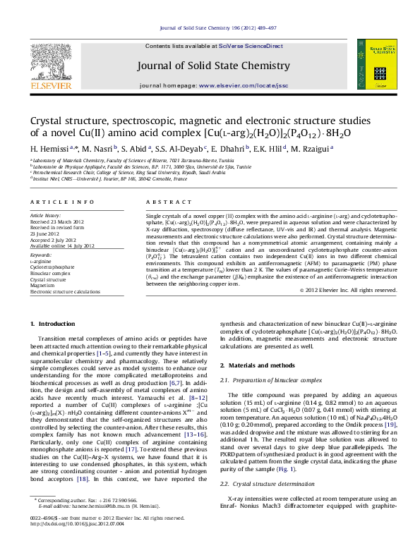 (PDF) Crystal structure, spectroscopic, magnetic and electronic ...