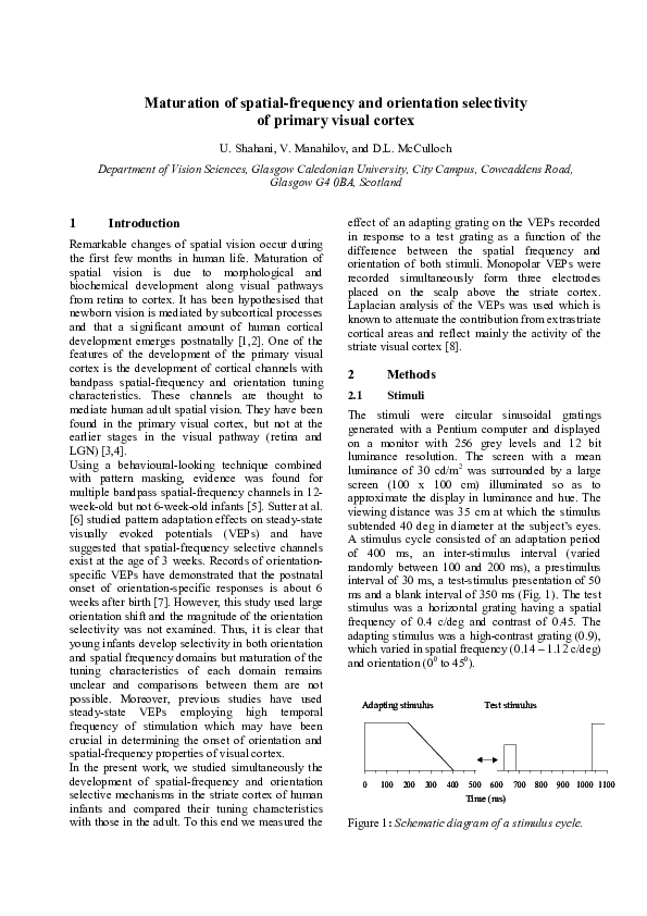 Pdf Maturation Of Spatial Frequency And Orientation Selectivity Of Primary Visual Cortex