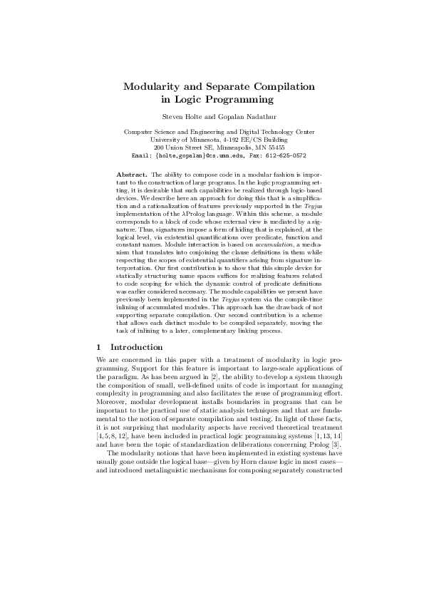 (PDF) Modularity and Separate Compilation in Logic Programming