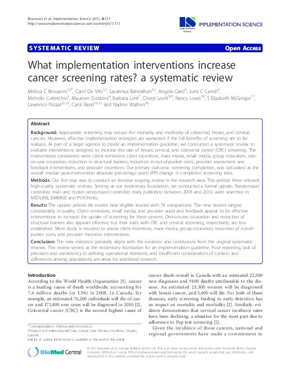 (PDF) What implementation interventions increase cancer screening rates ...