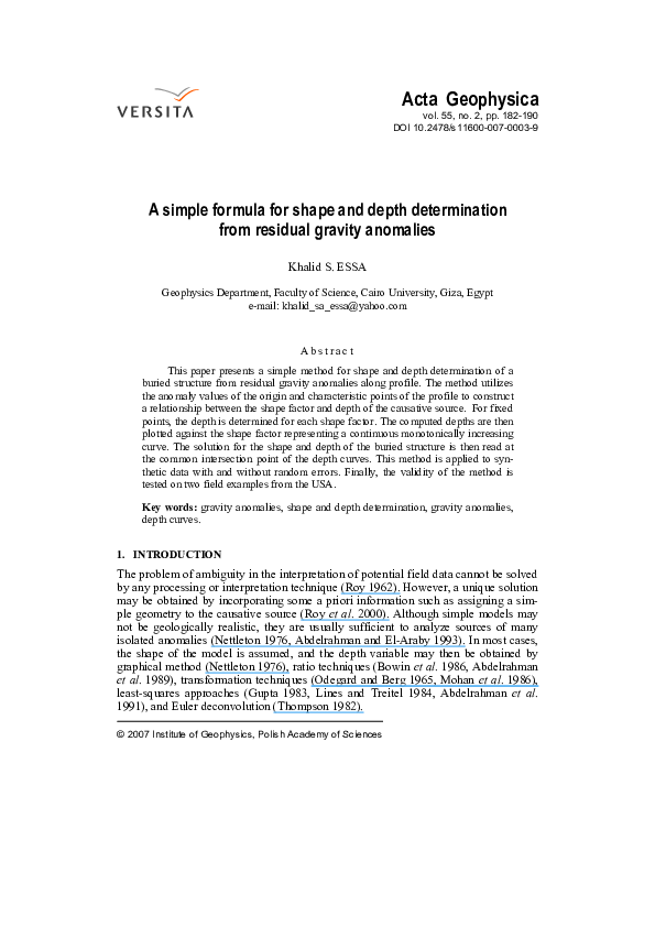 (PDF) A simple formula for shape and depth determination from residual ...