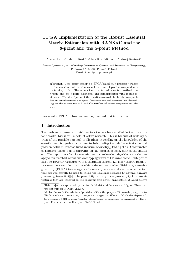 Pdf Fpga Implementation Of The Robust Essential Matrix Estimation With Ransac And The 8 Point
