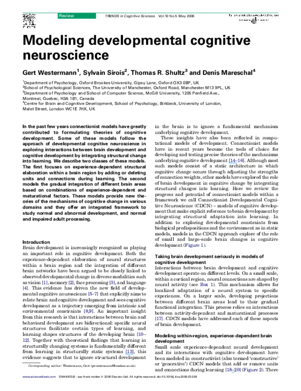 (PDF) Modeling developmental cognitive neuroscience