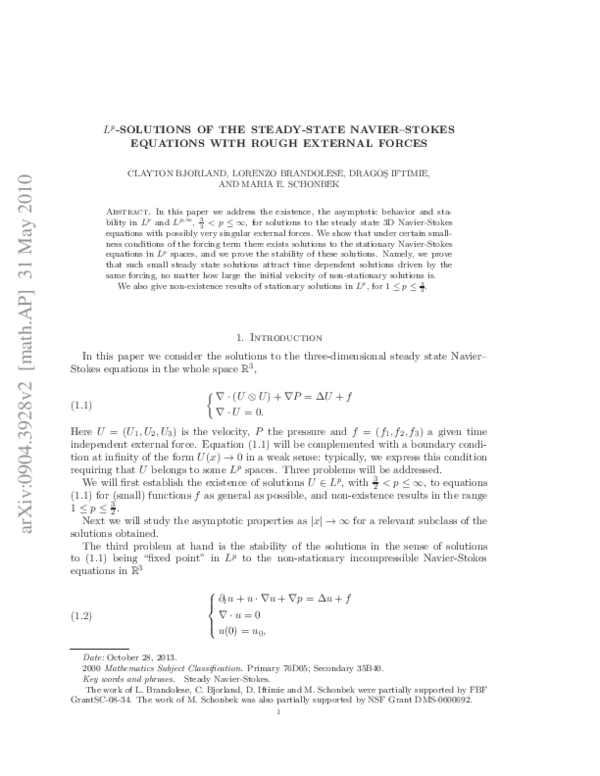 (PDF) L p -Solutions of the Steady-State Navier–Stokes Equations with ...