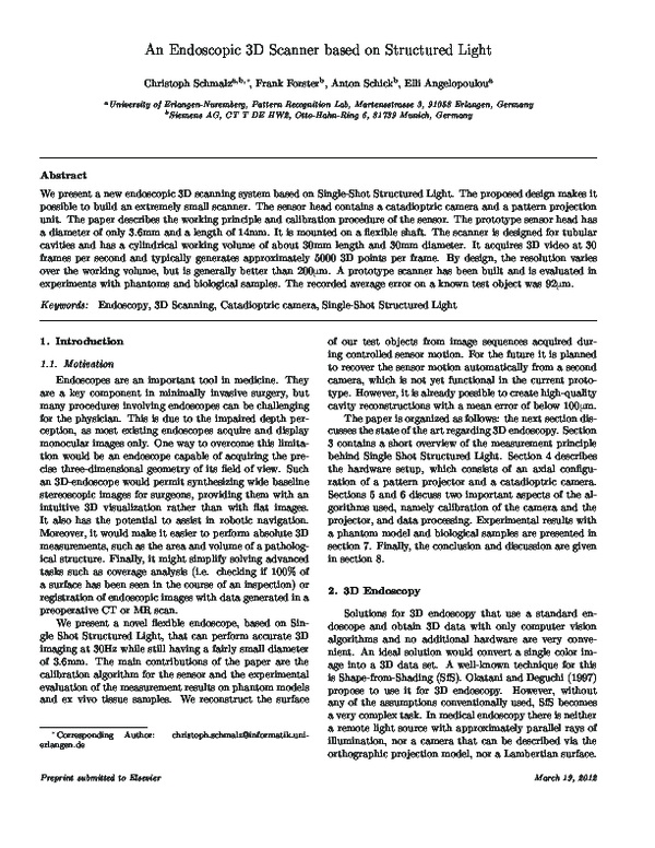 (PDF) An endoscopic 3D scanner based on structured light