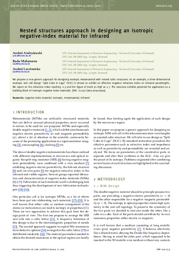 (PDF) Nested structures approach in designing an isotropic negative-index material for infrared