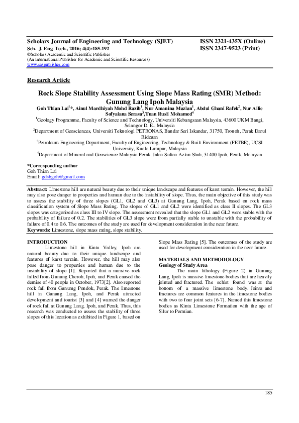 (PDF) Rock Slope Stability Assessment Using Slope Mass Rating (SMR ...