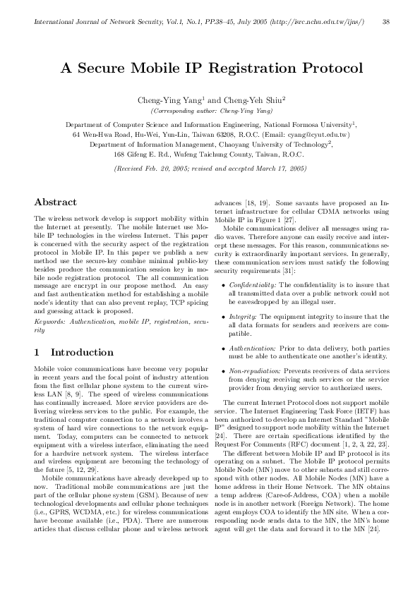 (PDF) A Secure Mobile IP Registration Protocol