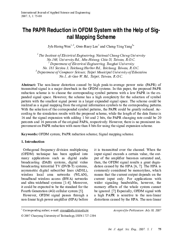 Pdf The Papr Reduction In Ofdm System With The Help Of Sig Nal Mapping Scheme Cheng Ying