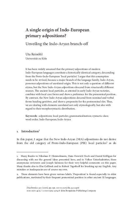 (PDF) A single origin of Indo-European primary adpositions? Unveiling ...