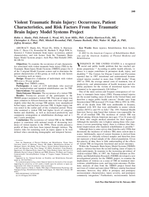 (PDF) Violent traumatic brain injury: occurrence, patient ...