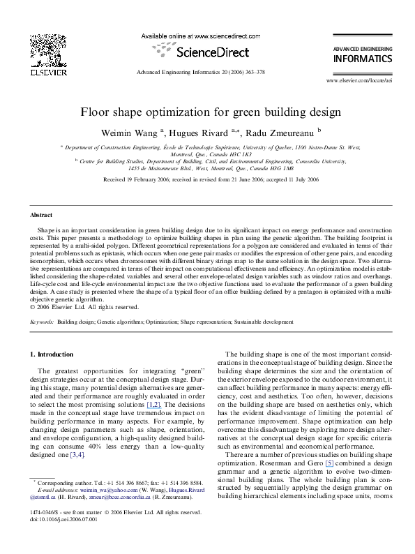 (PDF) Floor shape optimization for green building design