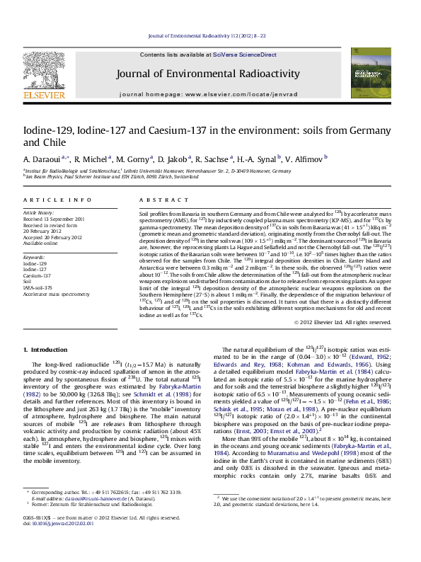 (PDF) Iodine-129, Iodine-127 and Caesium-137 in the environment: soils ...