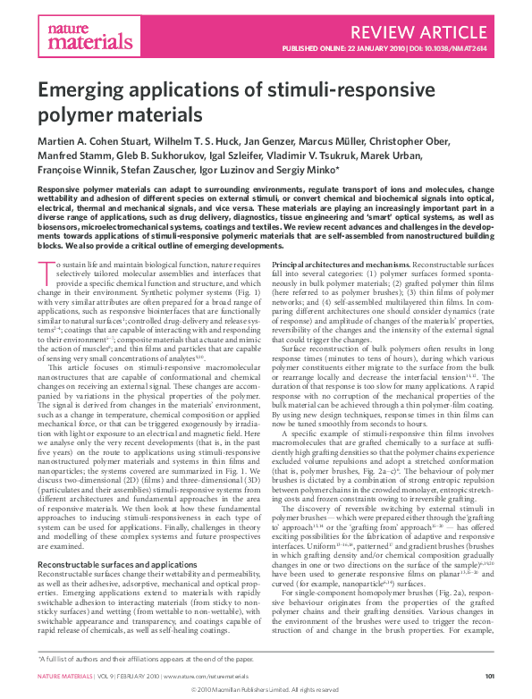 (PDF) Emerging applications of stimuli-responsive polymer materials