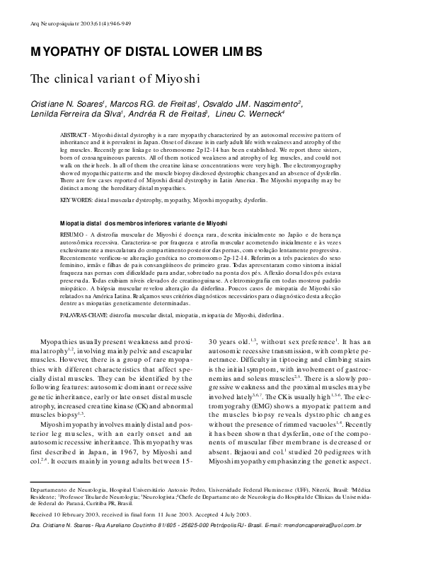 (PDF) Myopathy of distal lower limbs: the clinical variant of Miyoshi