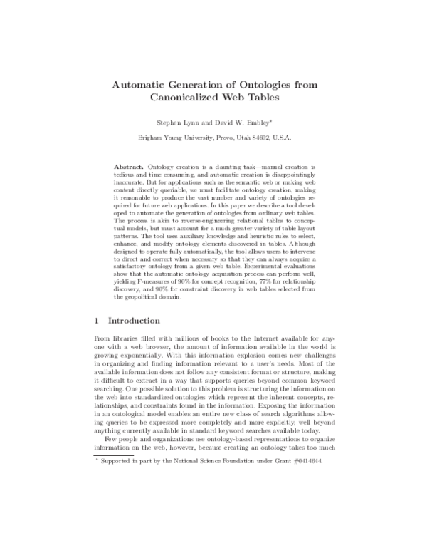 (PDF) Automatic Generation of Ontologies from Canonicalized Web Tables