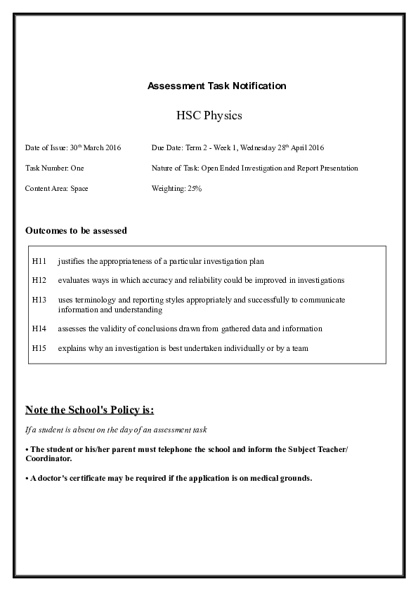(DOC) Assessment Task Notification HSC Physics