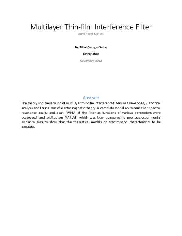 (PDF) Multilayer Interference Filter