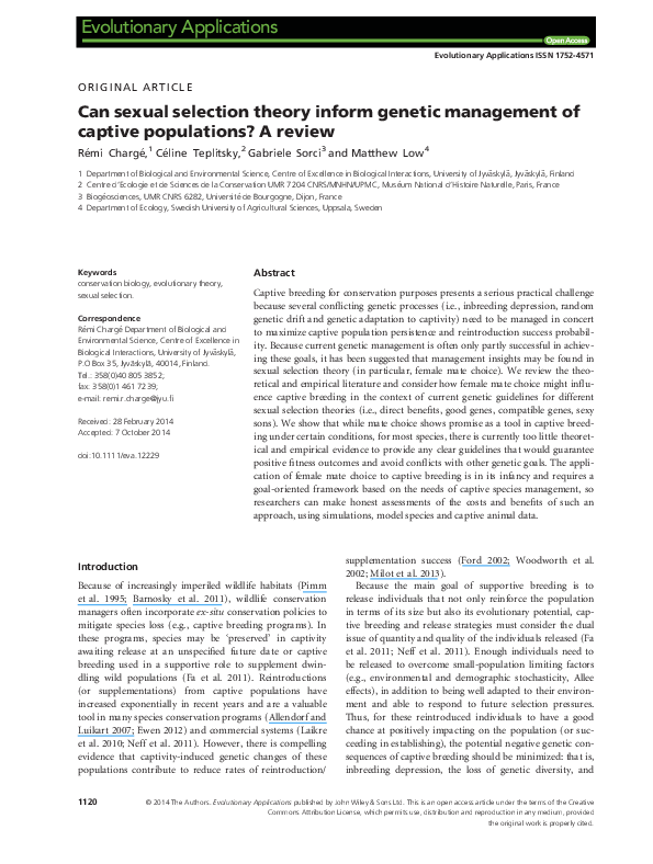 (PDF) Can sexual selection theory inform genetic management of captive populations? A review