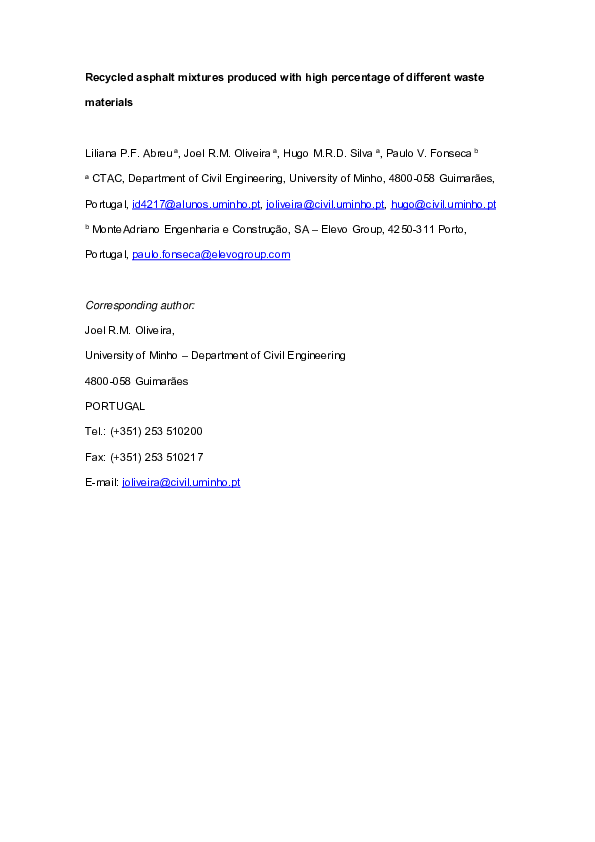 (PDF) Recycled asphalt mixtures produced with high percentage of ...