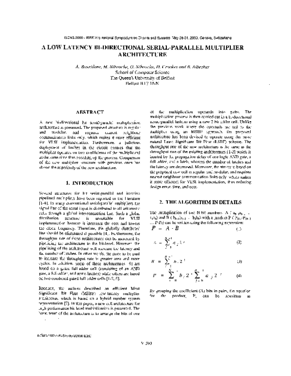 Pdf A Low Latency Bi Directional Serial Parallel Multiplier Architecture