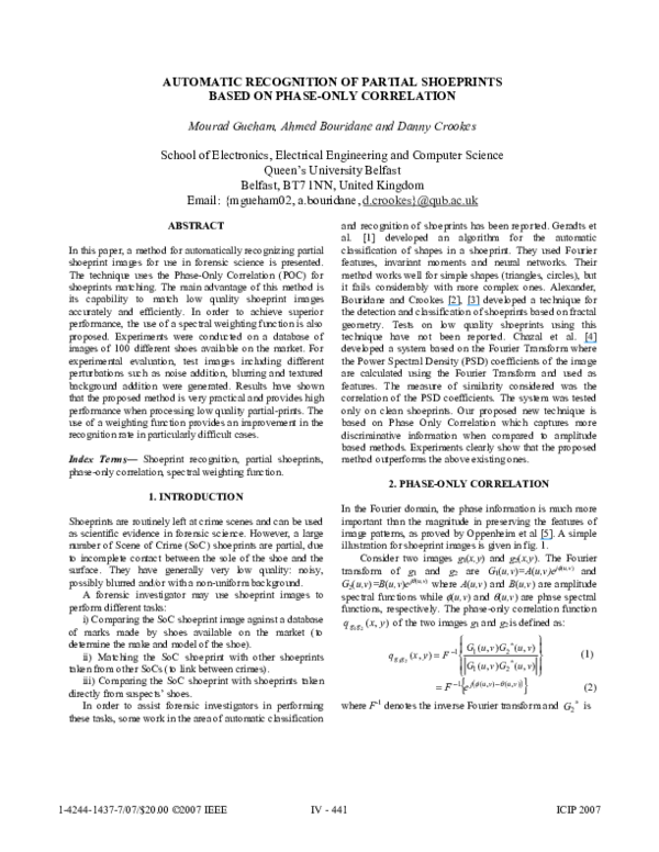 Pdf Automatic Recognition Of Partial Shoeprints Based On Phase Only