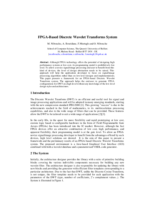 (PDF) FPGA-Based Discrete Wavelet Transforms System