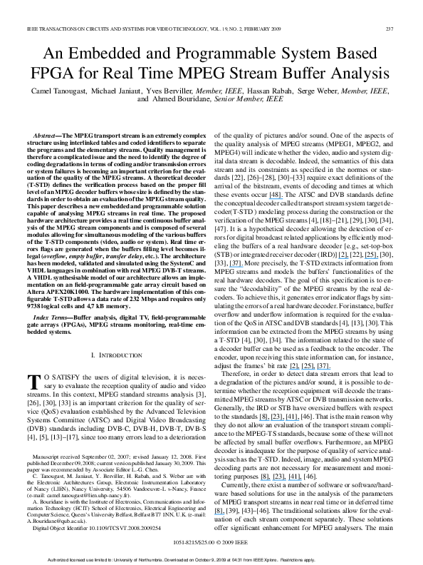 (PDF) An Embedded and Programmable System Based FPGA for Real Time MPEG Stream Buffer Analysis