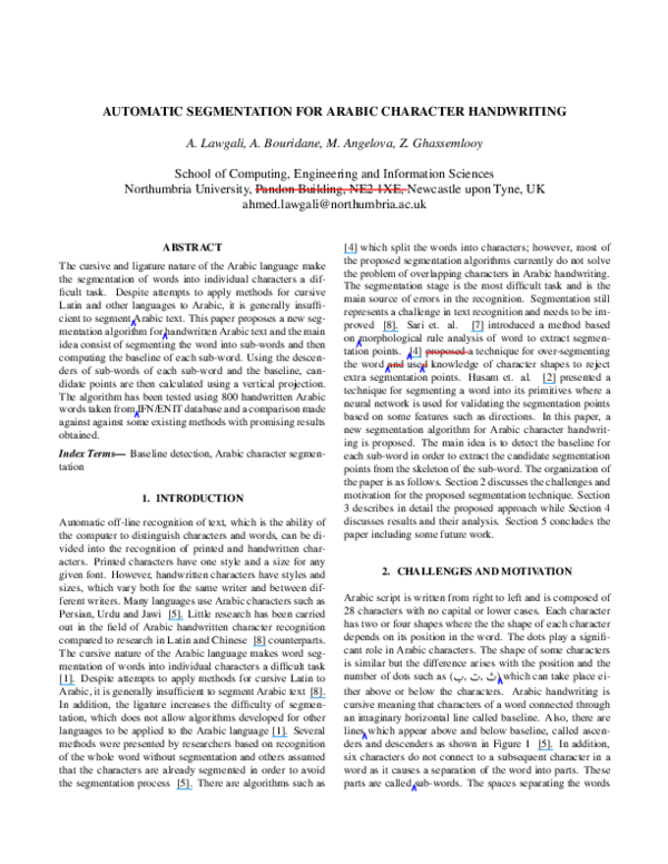 Pdf Automatic Segmentation For Arabic Character Handwriting